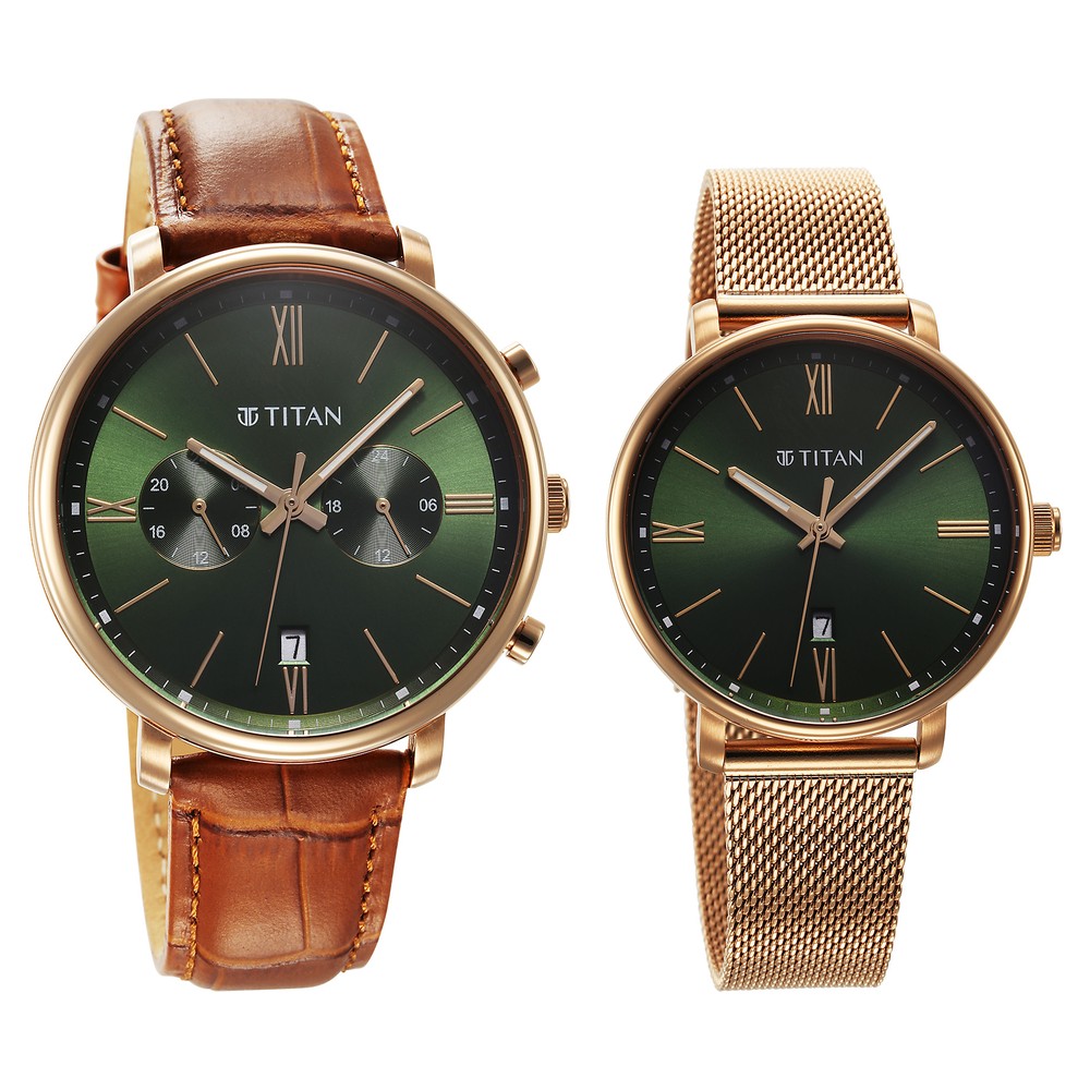 Buy Online Titan Bandhan Quartz Analog with Date Green Leather and ...