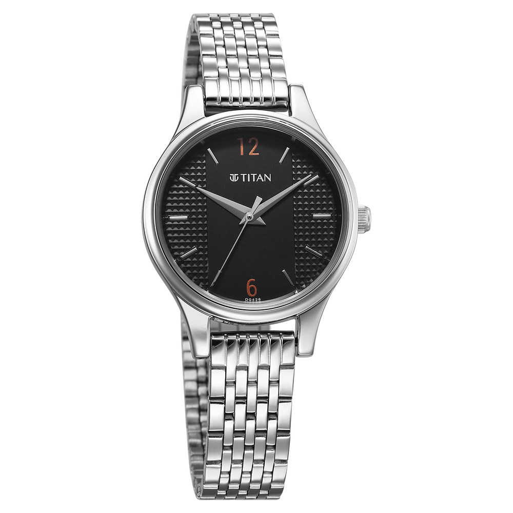 Buy Online Titan Karishma Quartz Analog Black Dial Silver Stainless ...