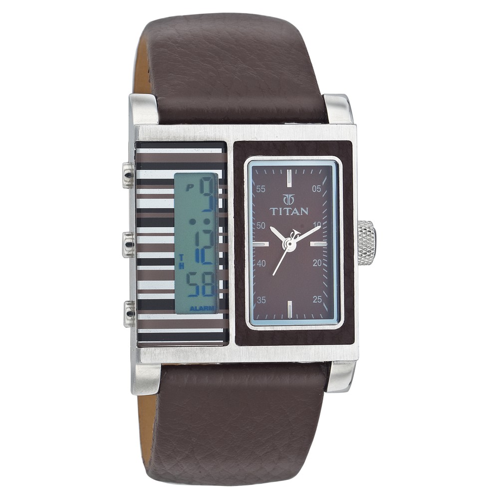 Buy Online Titan Digital Brown Dial Leather Strap watch for Men ...