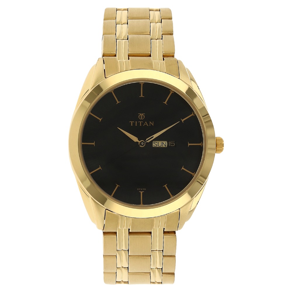 Buy Online Titan Quartz Analog with Day and Date Black Dial Stainless ...
