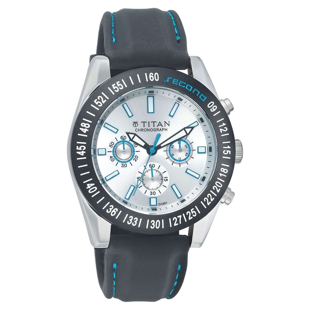 Buy Online Titan Quartz Chronograph Silver Dial Plastic Strap Watch for ...