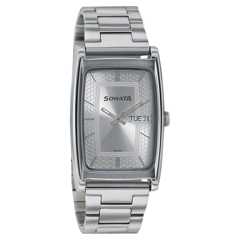 Buy Online Sonata Quartz Analog with Day and Date Silver Dial Stainless ...