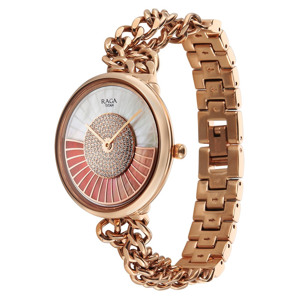 Buy Online Titan Raga Glimmers Quartz Analog Mother of Pearl Dial Rose Gold Stainless Steel ...