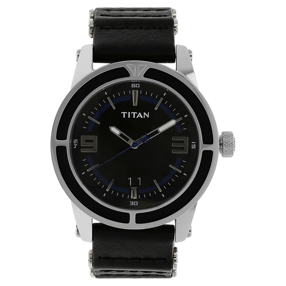 Buy Online Titan Quartz Analog with Date Black Dial Metal Strap Watch ...