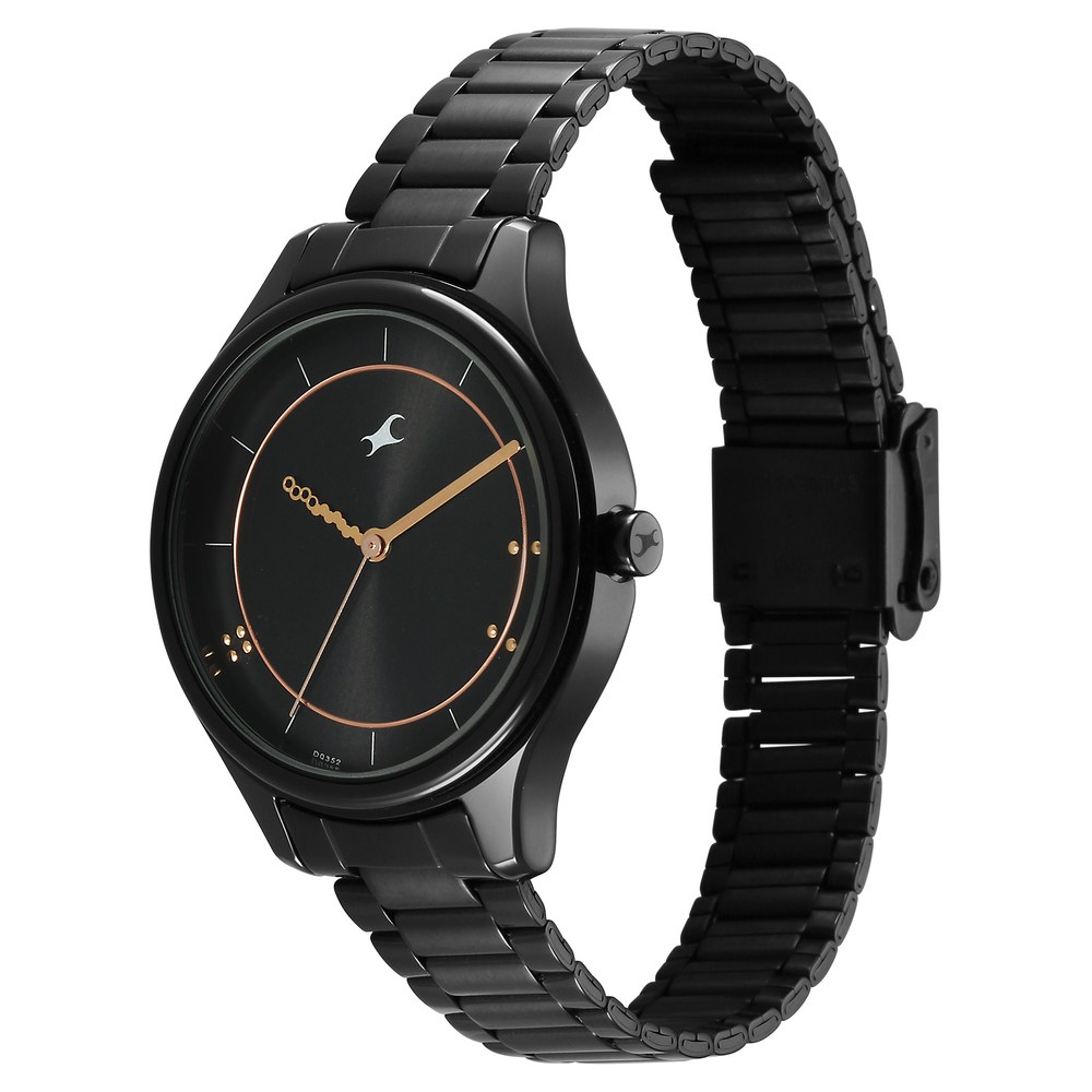 Buy Online Fastrack Stunners Quartz Analog Black Dial Black Metal Strap ...