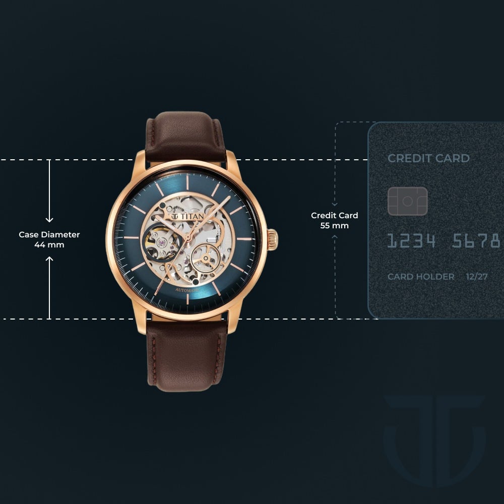 Buy Online Titan Skeletal Automatic Blue Dial Brown Leather Strap Watch ...