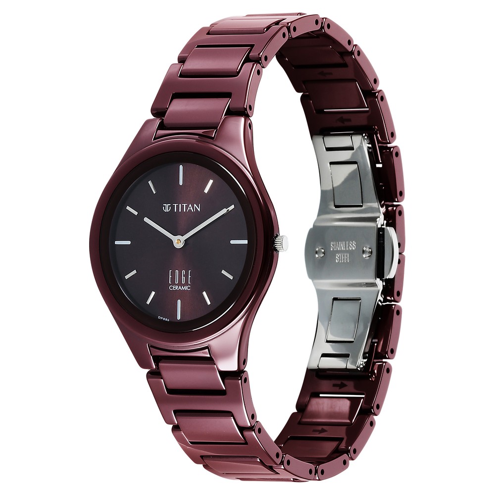 Buy Online Titan Edge Wine Ceramic Quartz Analog Maroon Dial Red ...
