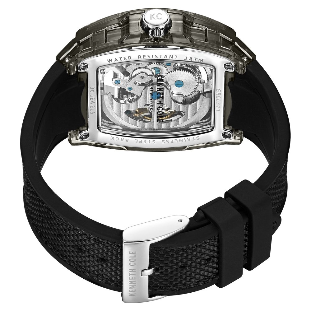 Buy Online Kenneth Cole Automatic Black Dial Black Silicone Strap Oval ...