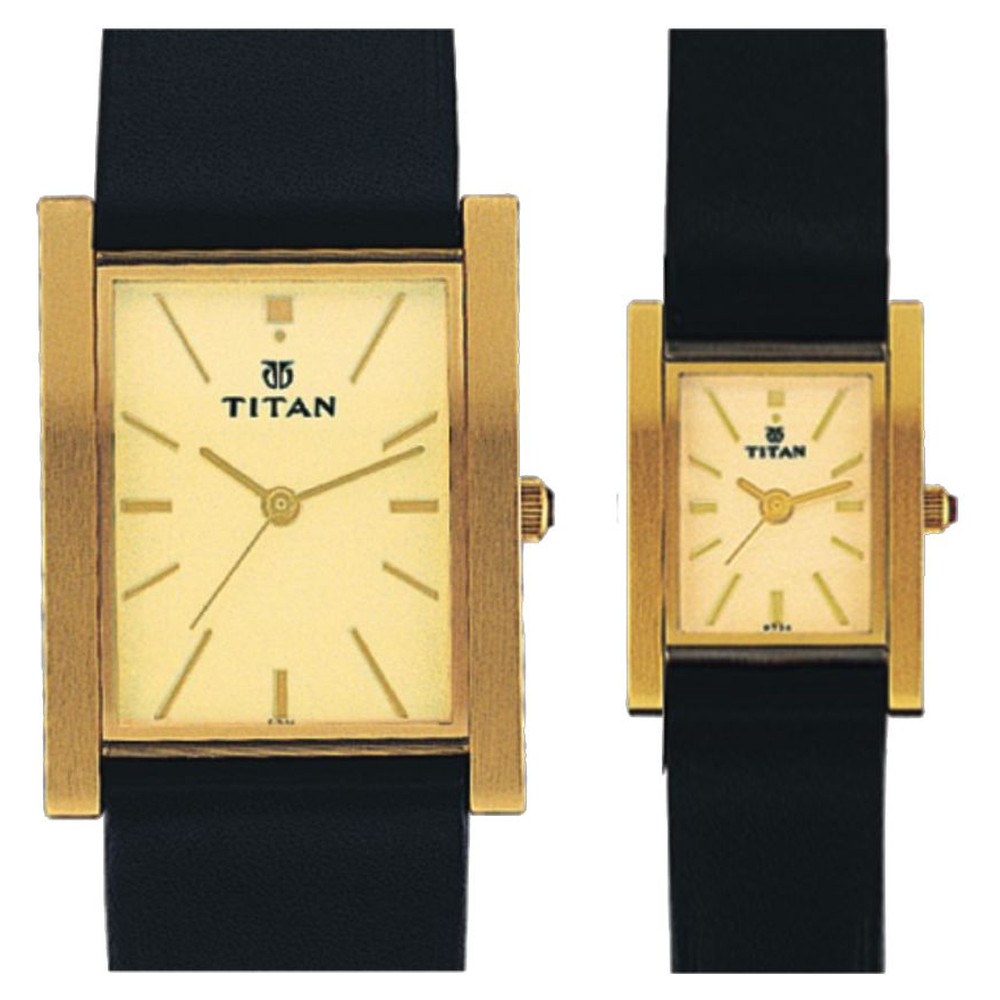 Buy Online Titan Black Dial Quartz Leather Strap watch for Couple ...