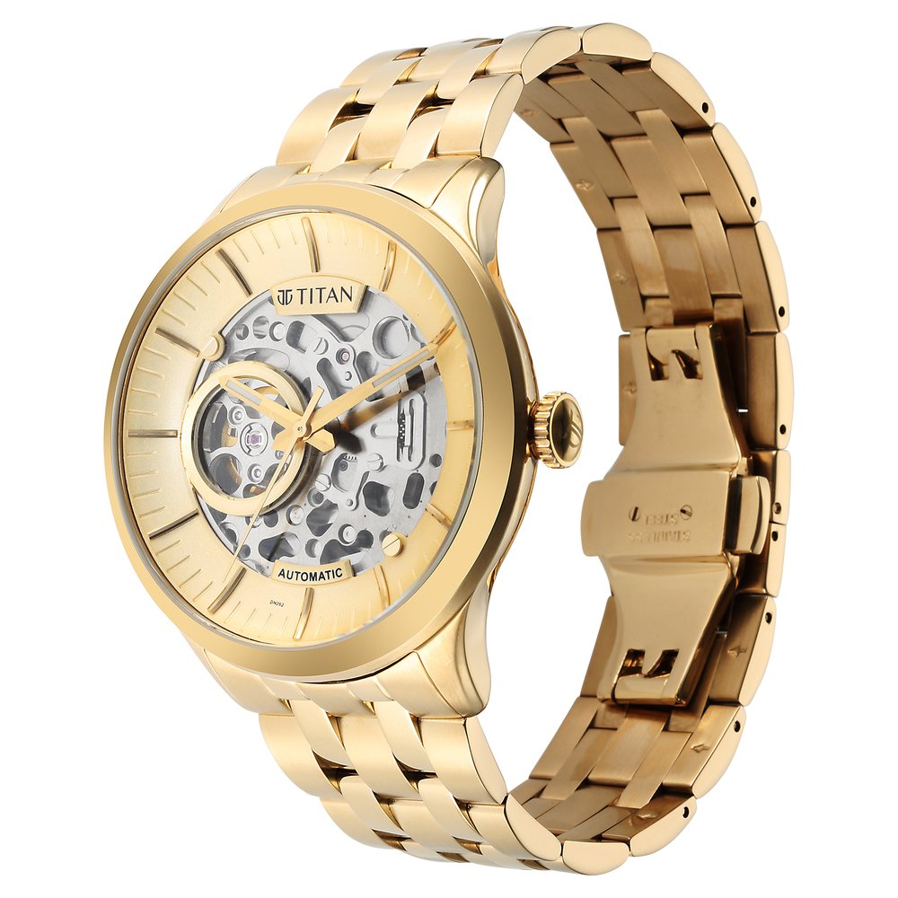 Buy Online Titan Metal Mechanicals Golden Dial Golden Stainless Steel ...