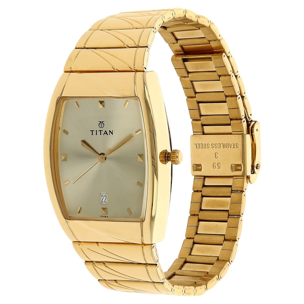 Buy Online Titan Rectangle Champagne Dial Analog with Date Stainless ...