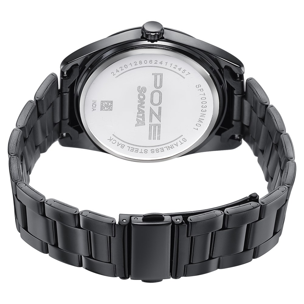 Buy Online Sonata Poze Quartz Analog Black Dial Black Metal Strap Watch ...
