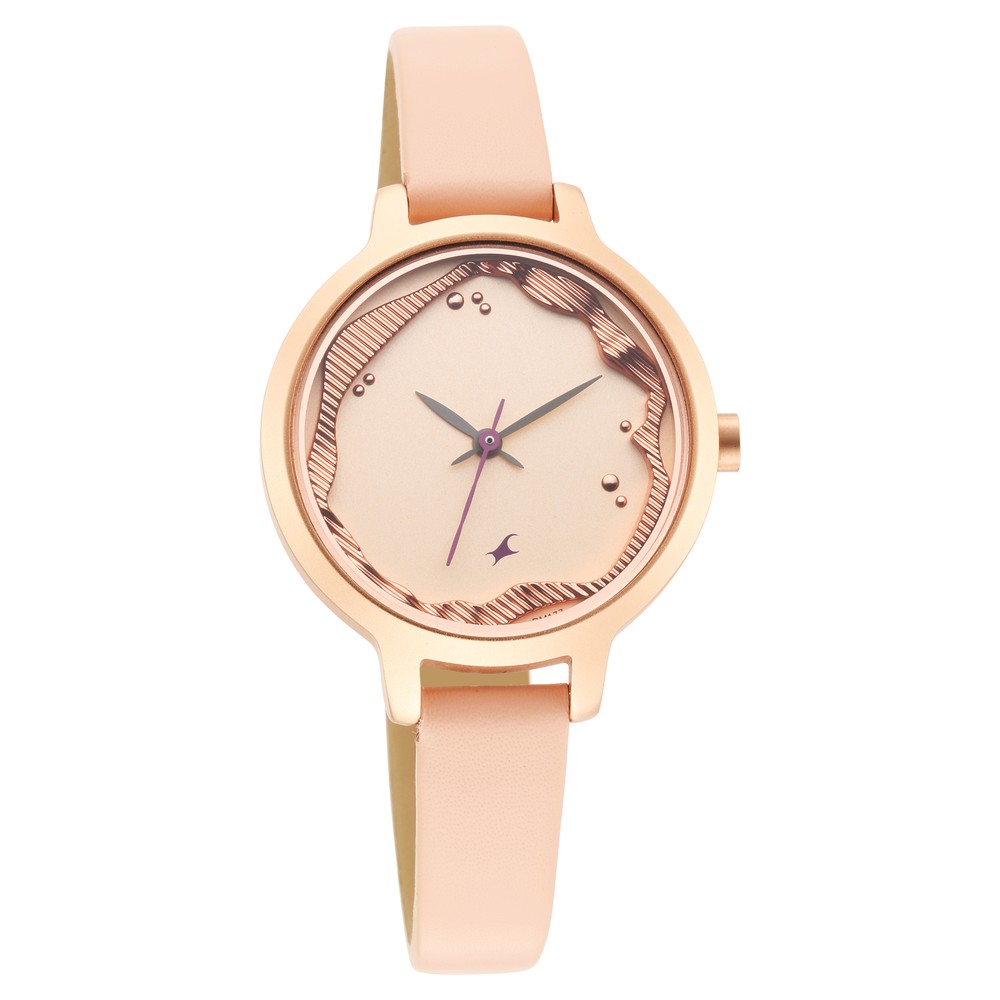Buy Online Fastrack Uptown Retreat Quartz Analog Rose Gold Dial Leather ...