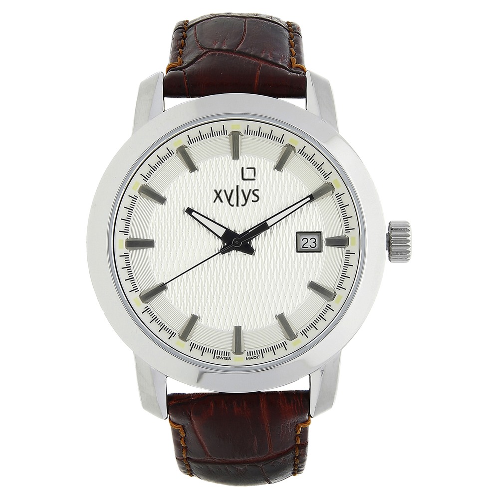Buy Online Xylys Quartz Analog with Date Silver Dial Leather Strap ...