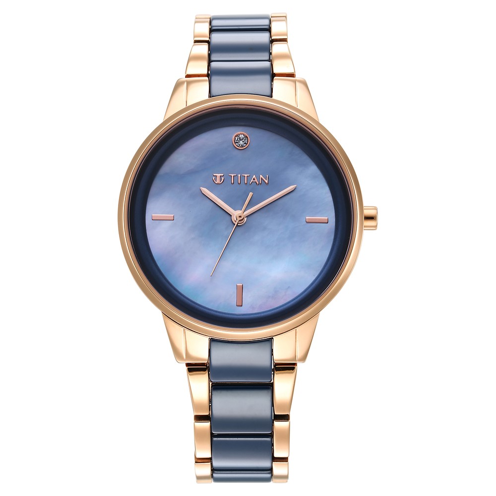 Buy Online Titan Purple Ceramics Blue Dial Analog Steel and Ceramic ...