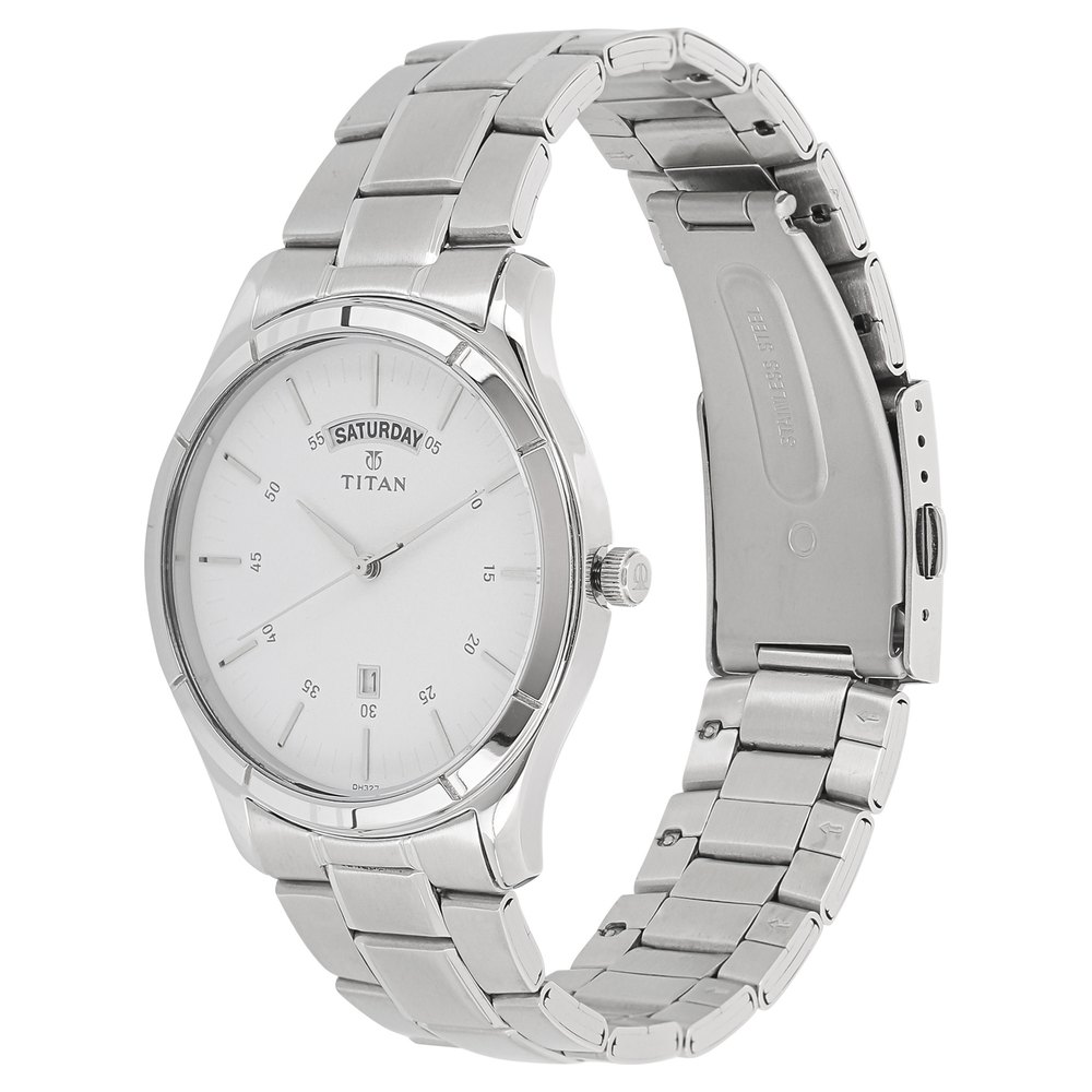 Buy Online Titan Workwear White Dial Analog with Day and Date Stainless ...