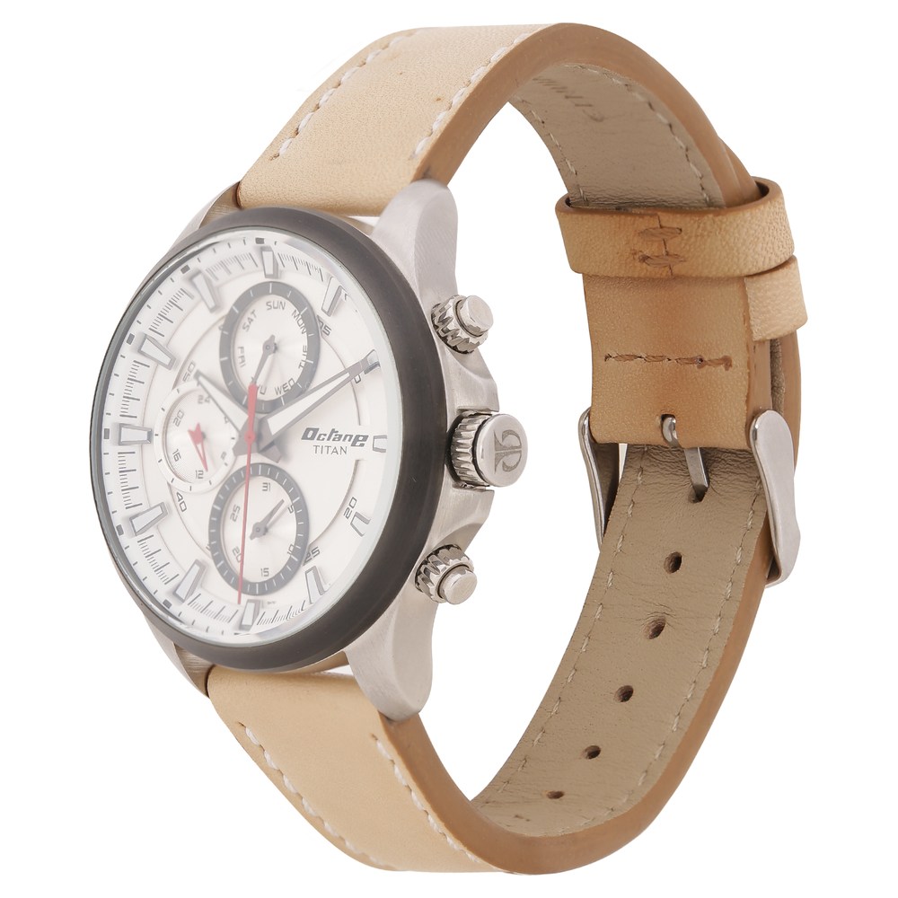 Buy Online Titan Octane White Dial Quartz Multifunction Leather Strap ...