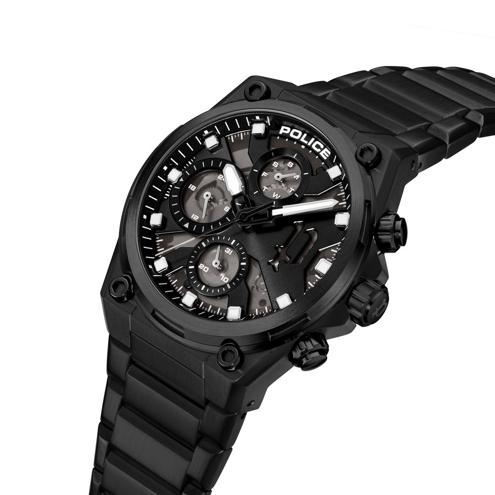 Buy Online Police Multifunction Black Dial Black Stainless Steel Strap ...