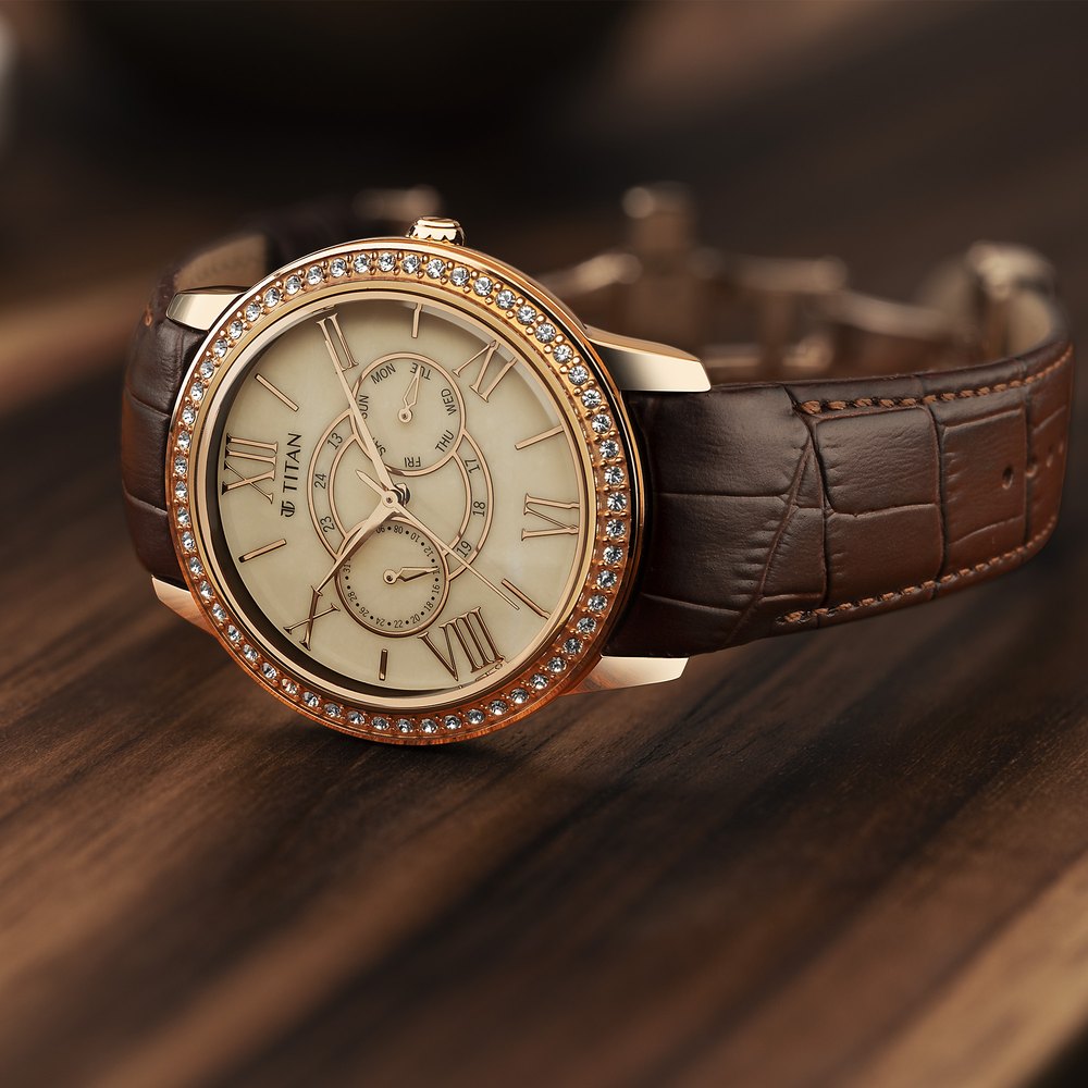 Buy Online Titan Royale Quartz Multifunction Marble Dial Leather Strap ...