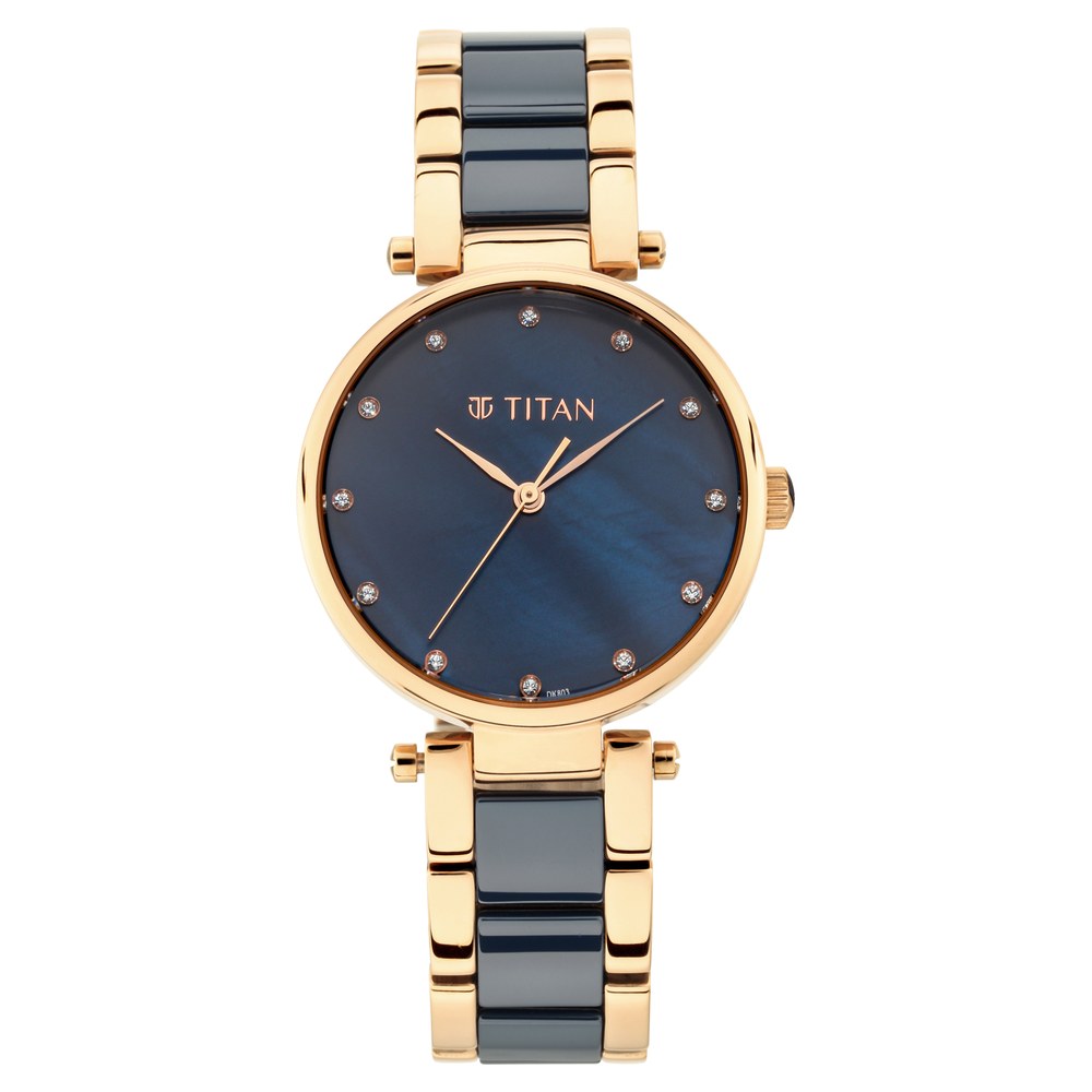 Buy Online Titan Quartz Analog Blue Dial Ceramic Strap Watch for Women ...