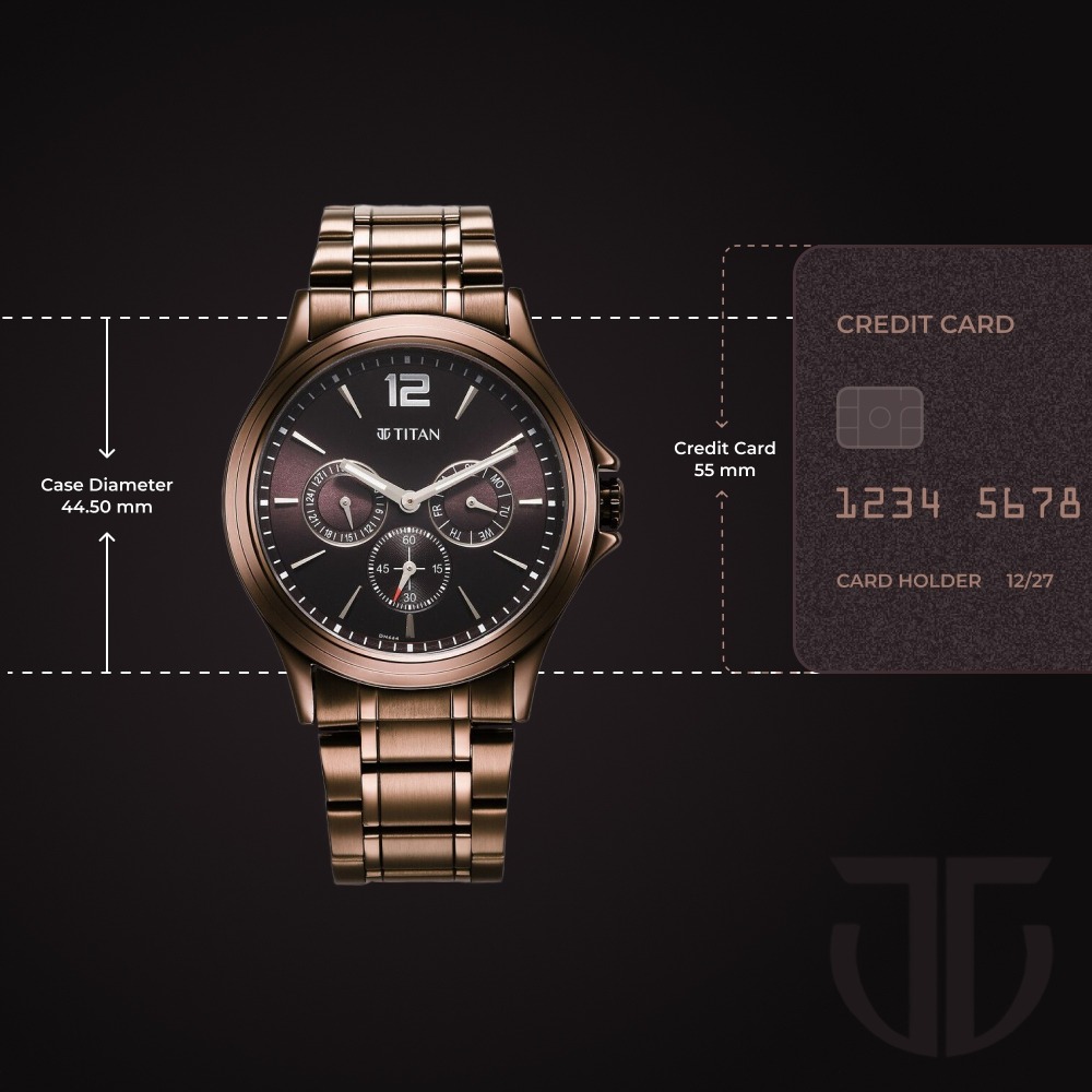 Buy Online Titan Neo Splash Quartz Multifunction Brown Dial Stainless ...