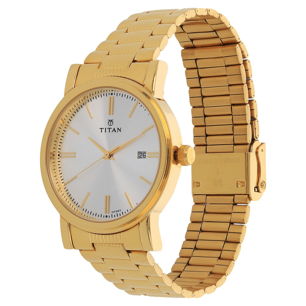 Buy Online Titan Quartz Analog with Date Silver Dial Golden Stainless ...