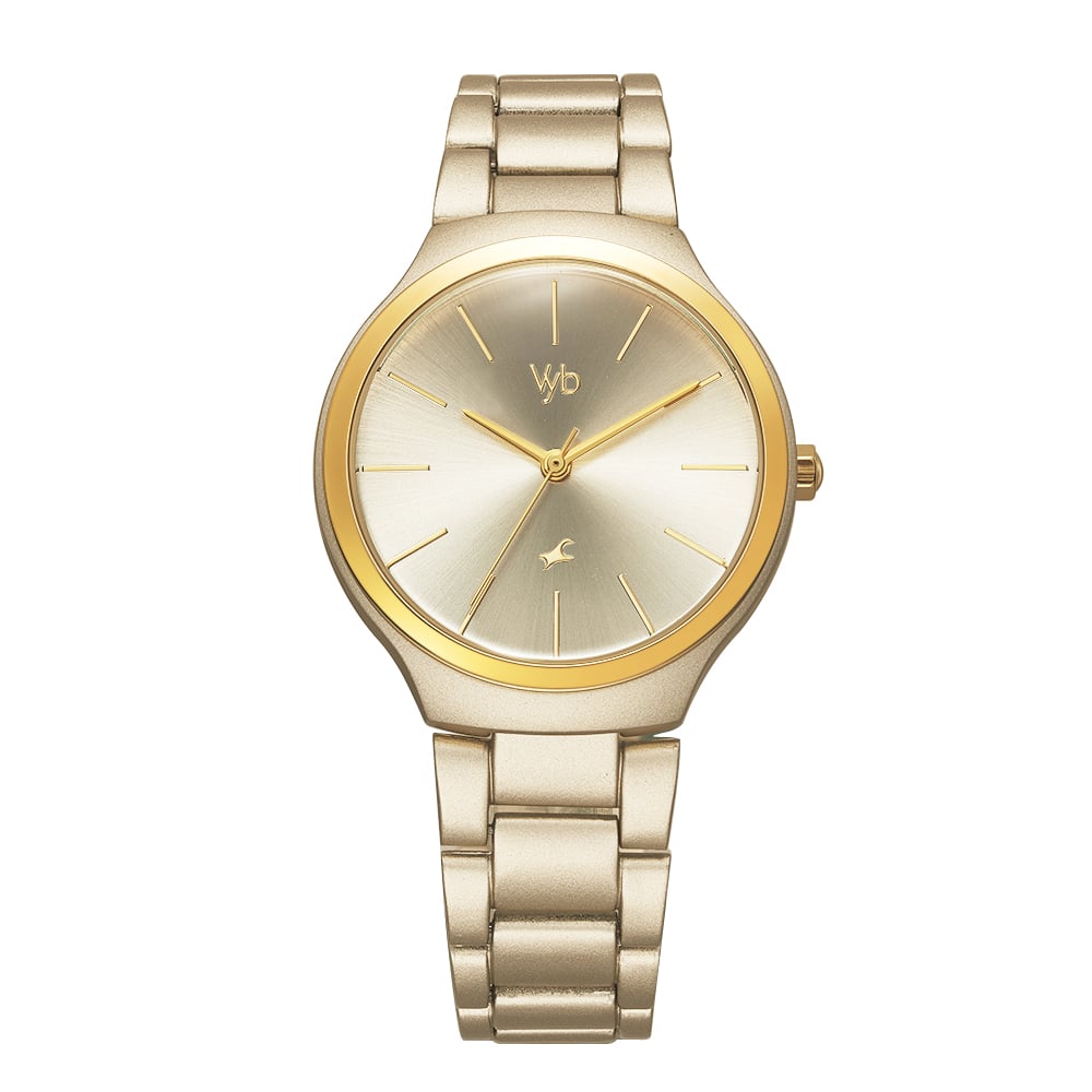 Buy Online Fastrack Vyb Slayer Quartz Analog Golden Dial Metal Strap ...
