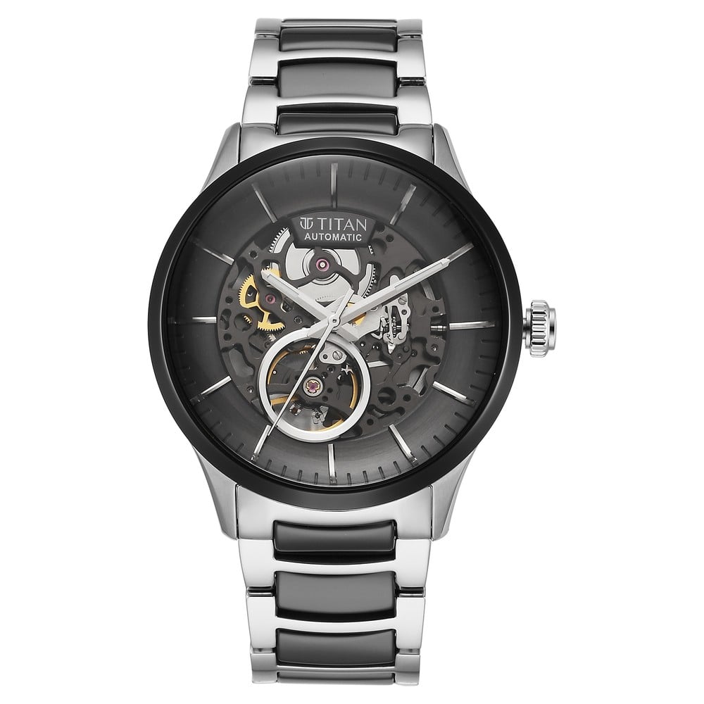 Buy Online Titan Ceramic Fusion Automatic Black Dial Silver Dual-Toned ...