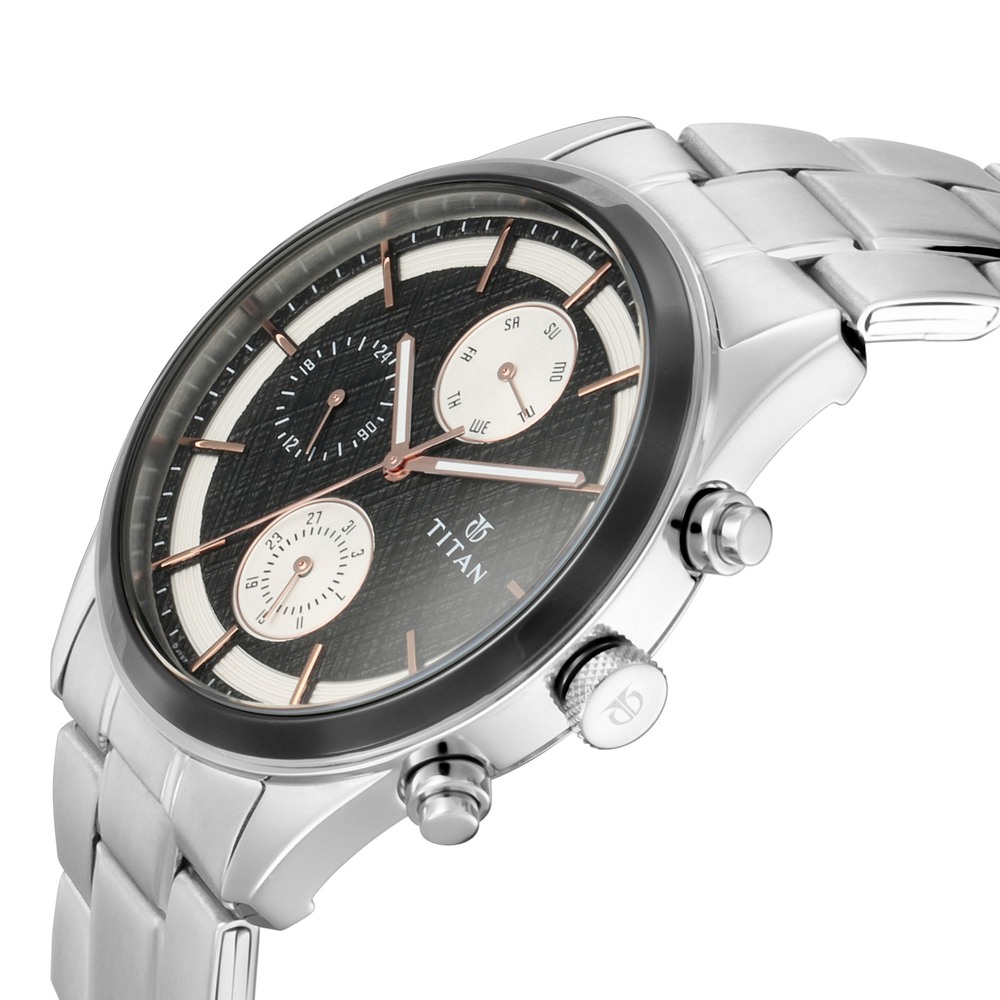 Buy Online Titan Quartz Analog with Day and Date Black Dial Stainless ...