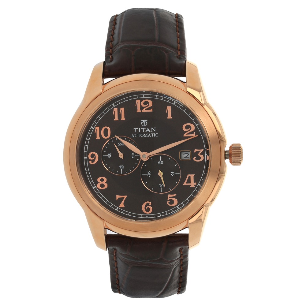Buy Online Titan Automatic Brown Dial Leather Strap Watch for Men ...