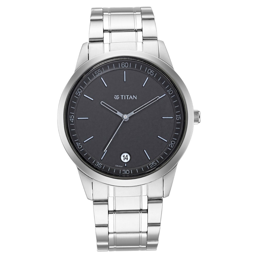 Buy Online Titan Minimals Quartz Analog with Date Black Dial Silver ...