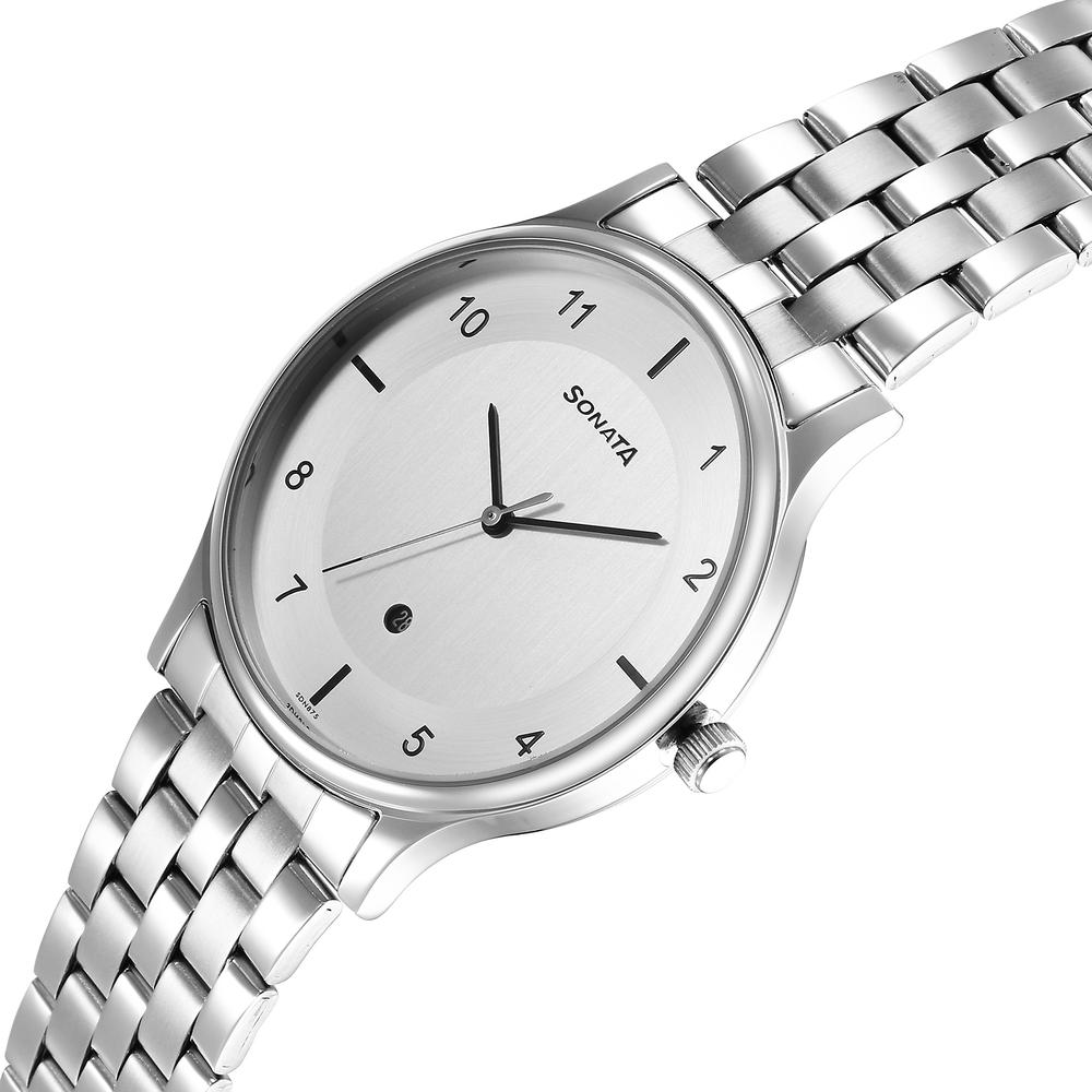 Buy Online Sonata Quartz Analog with Date Silver Dial Watch for Men ...