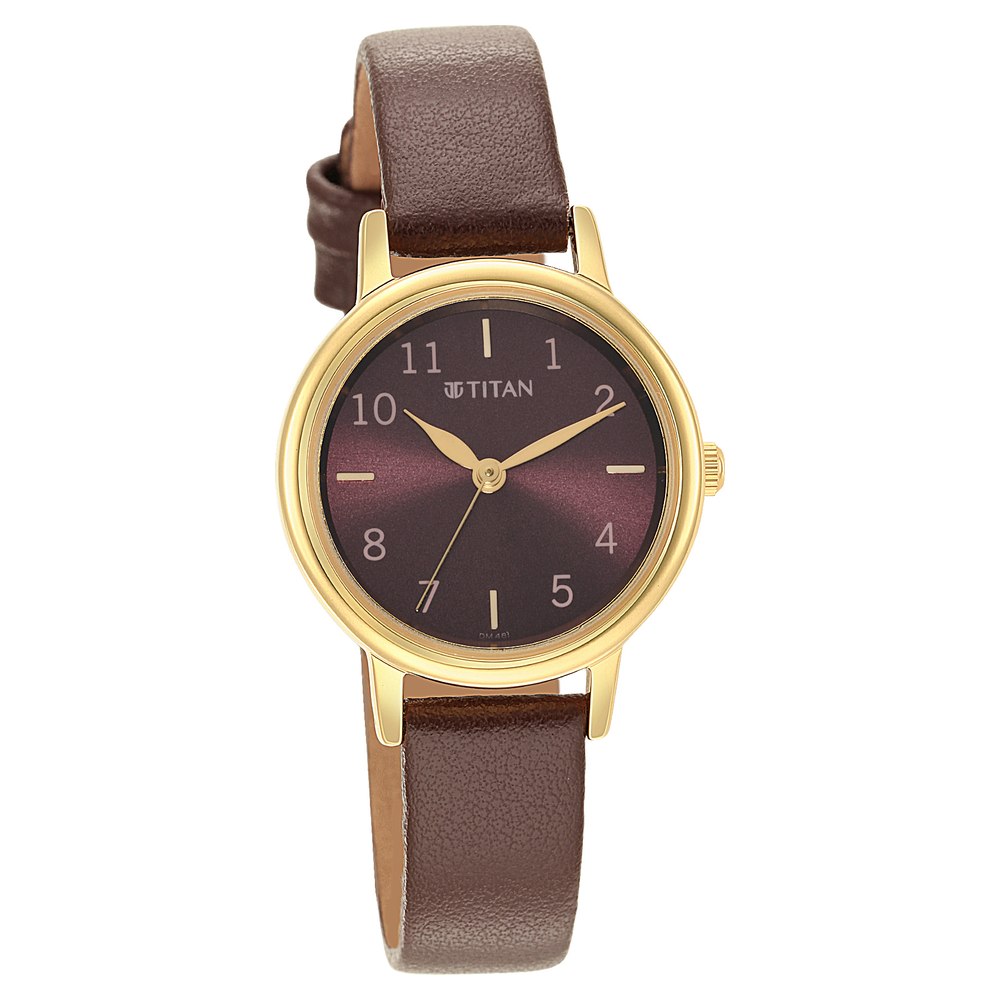 Buy Online Titan Karishma Brown Dial Leather Strap Watch for Women ...