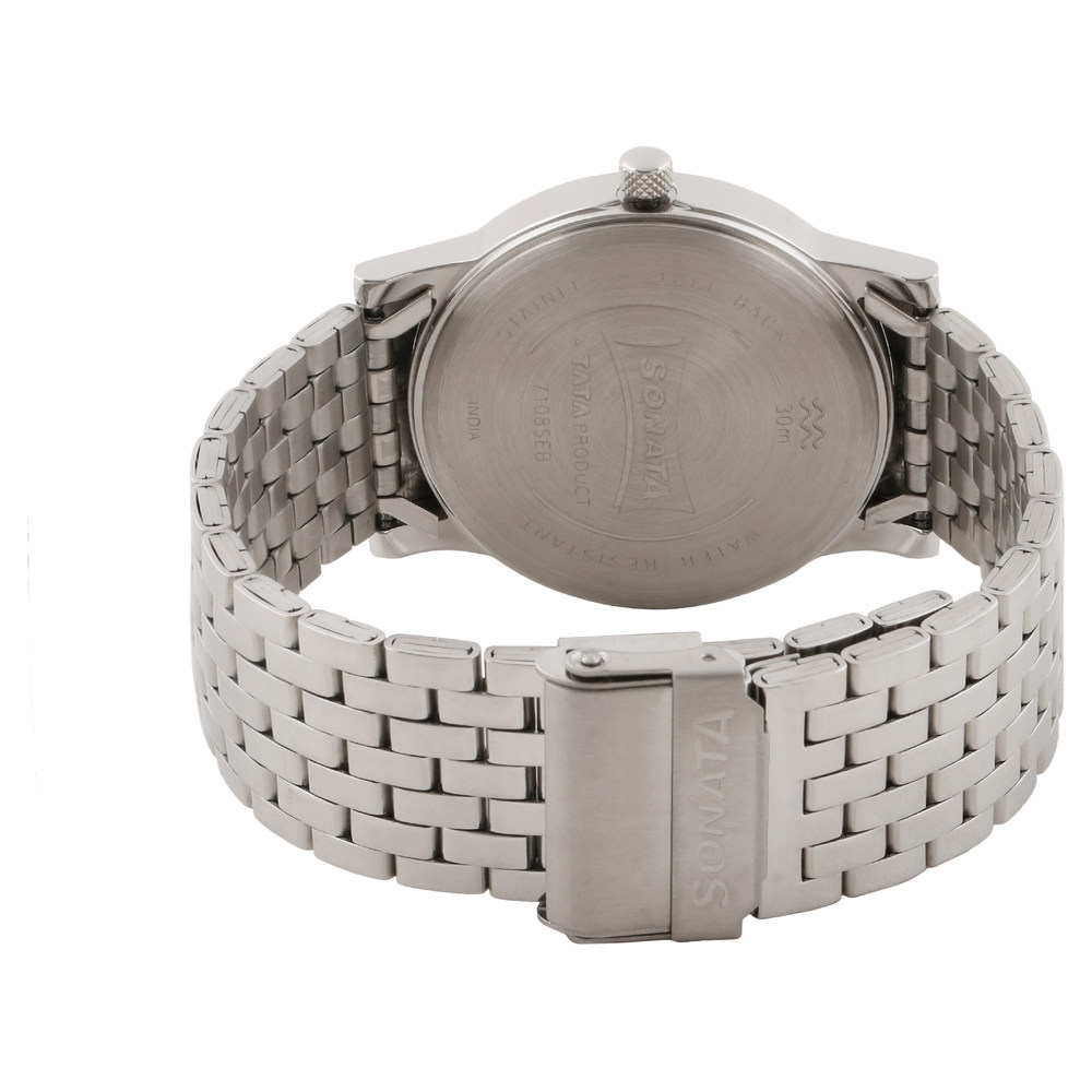 Buy Online Sonata Quartz Analog Black Dial Stainless Steel Strap Watch ...