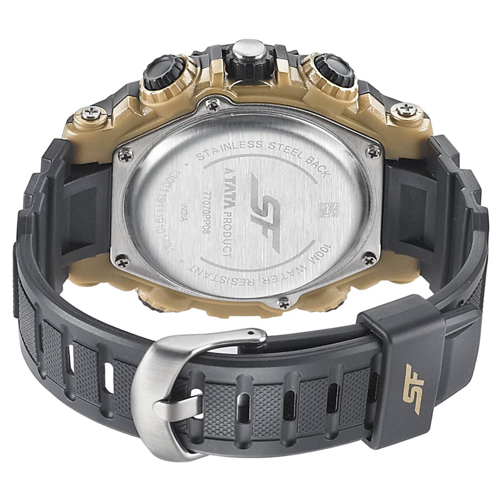 Buy Online SF Quartz Analog Digital Golden Dial PU Strap Watch for Men ...