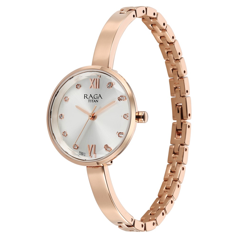 Buy Online Titan Raga Showstopper Quartz Analog Silver Dial Rose Gold ...