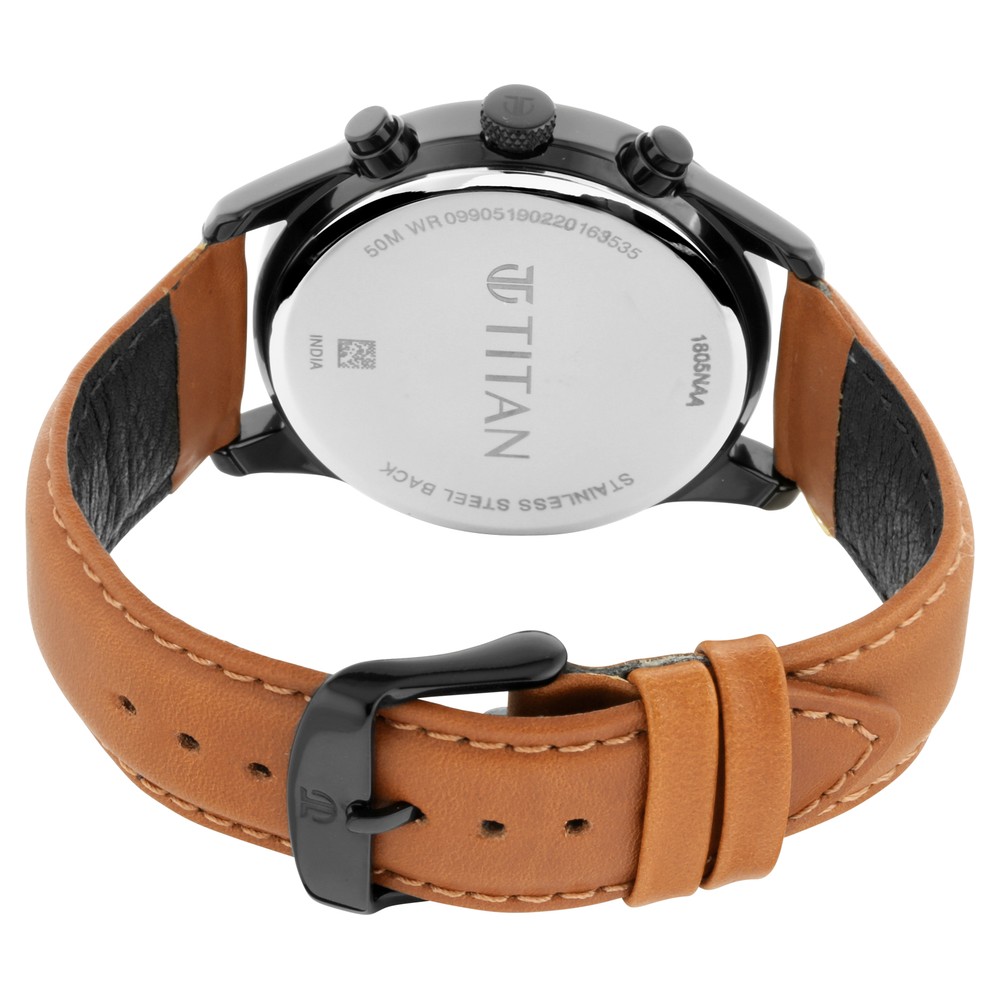 Buy Online Titan Workwear Multifunction Black Dial Tan Leather Strap ...