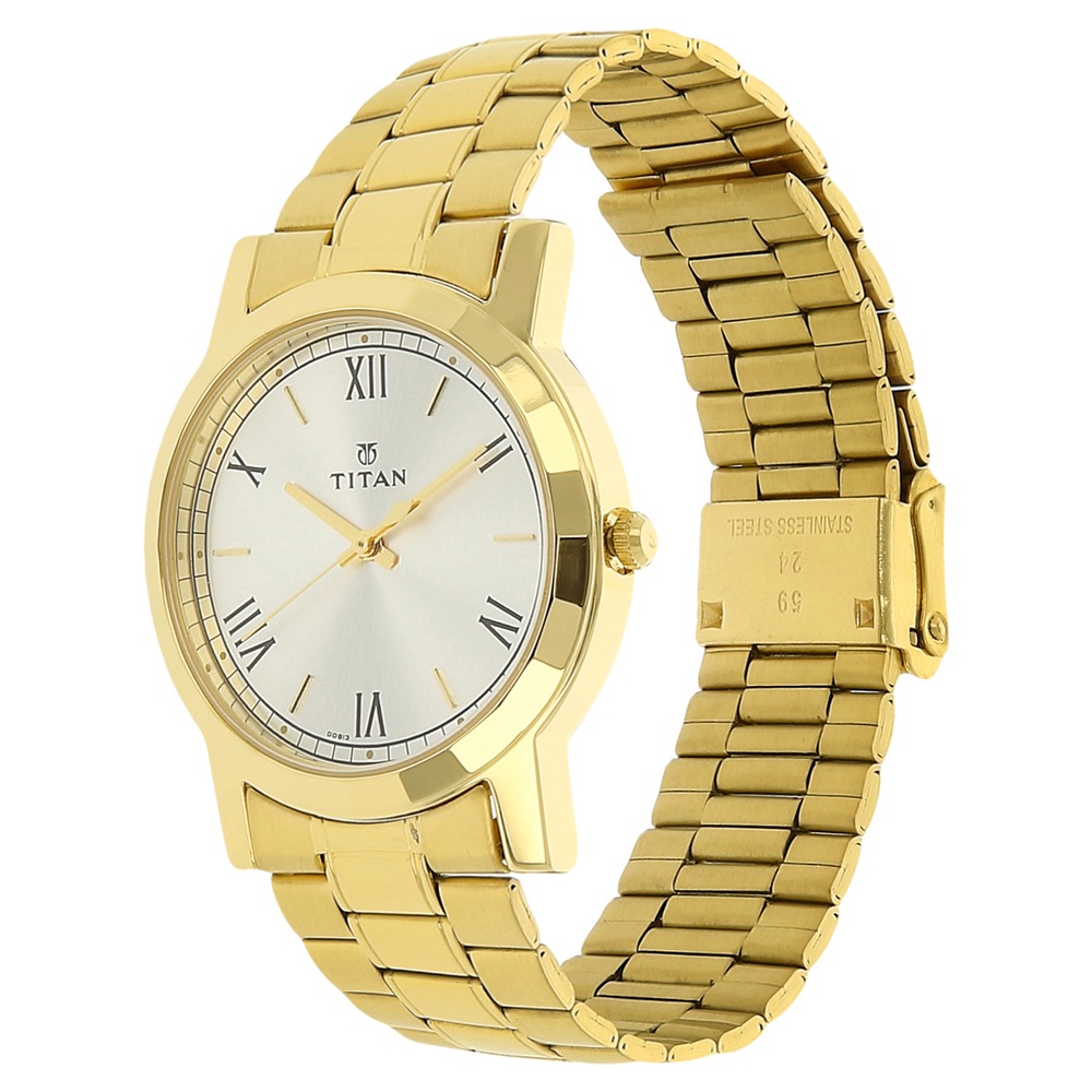 Buy Online Titan Quartz Analog Silver Round Dial Golden Stainless Steel ...