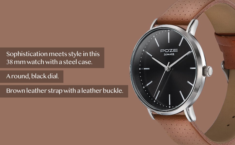 Buy Online Sonata Poze Quartz Analog Black Dial Leather Strap Watch for ...