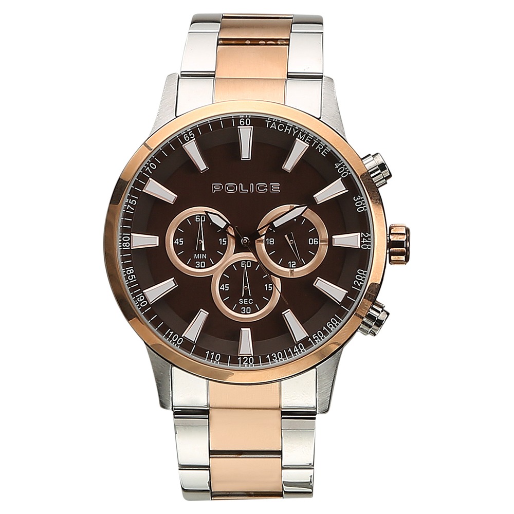 Buy Online Police Quartz Chronograph Brown Dial Metal Strap Watch for ...