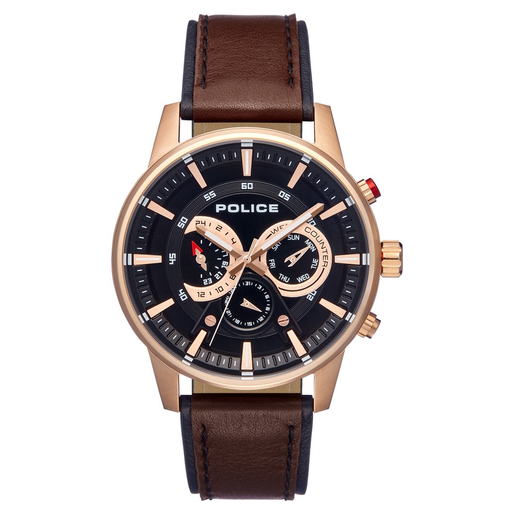 Buy Online Police Quartz Multifunction Black Dial Leather Strap Watch ...