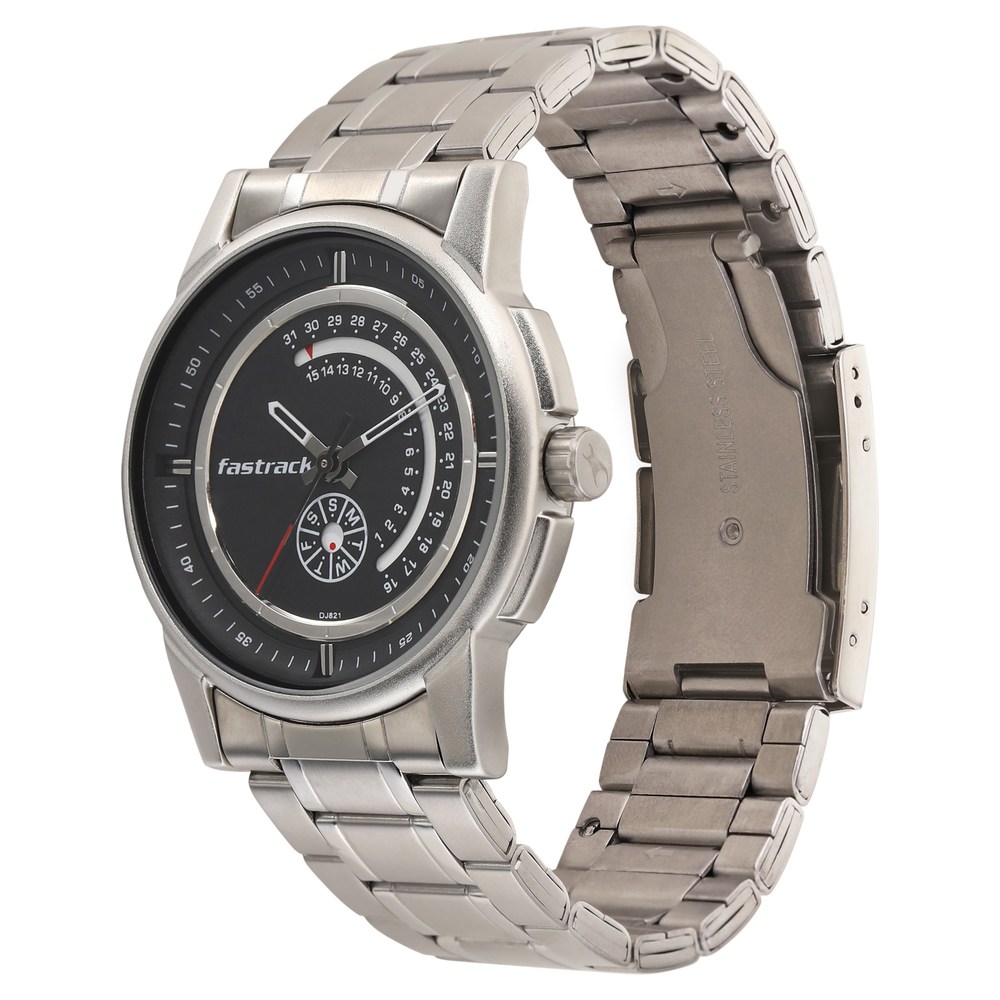 Buy Online Fastrack Go Skate Quartz Analog with Day and Date Black Dial ...