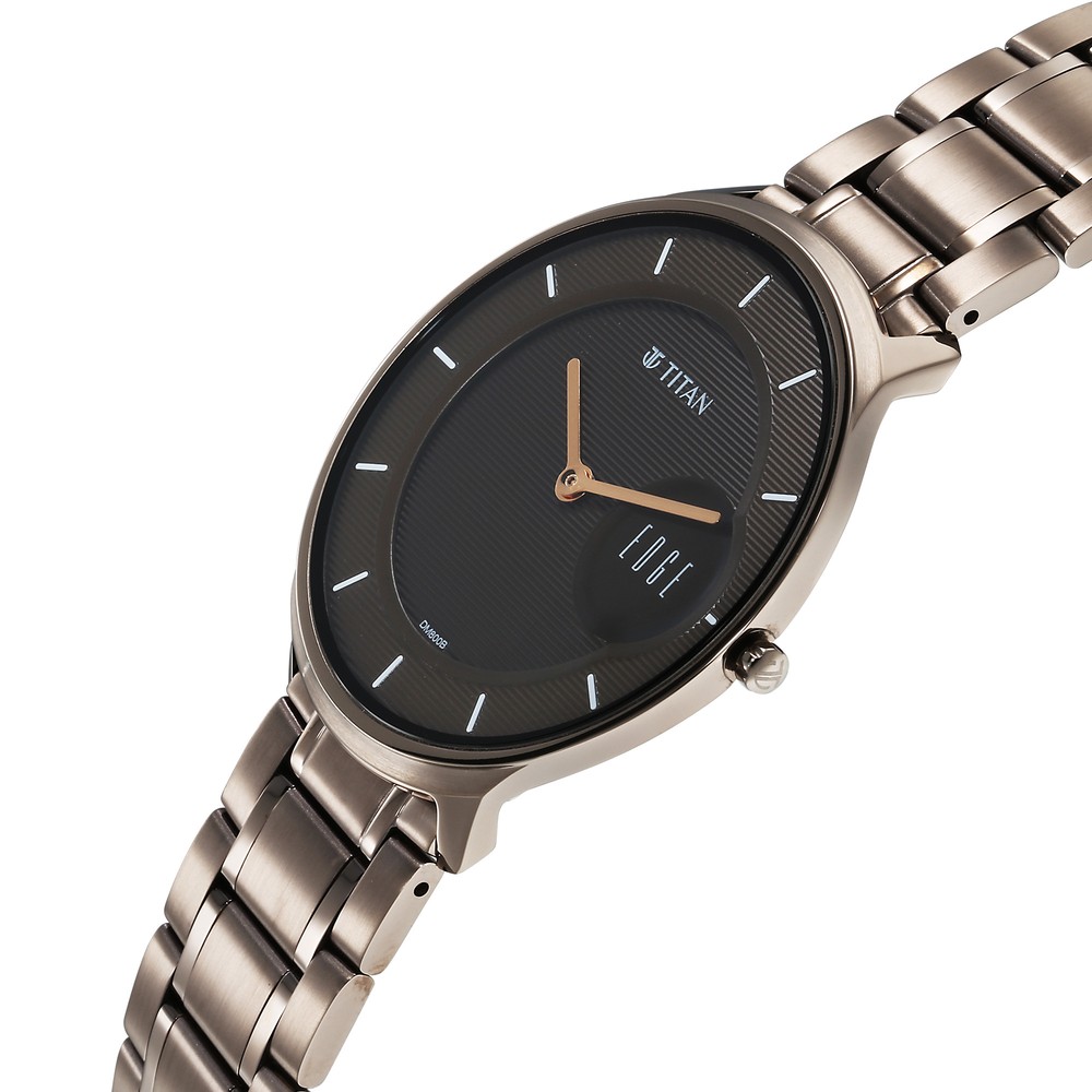 Buy Online Titan Edge Slim Stainless Steel Strap Black Dial Analog ...