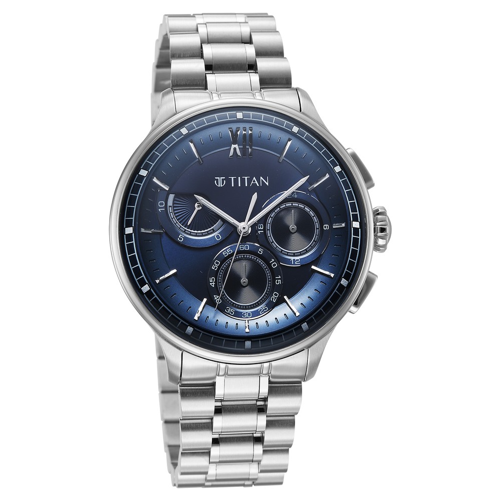 Buy Online Titan Classique Half Cut Chronograph Analog with Blue Dial ...