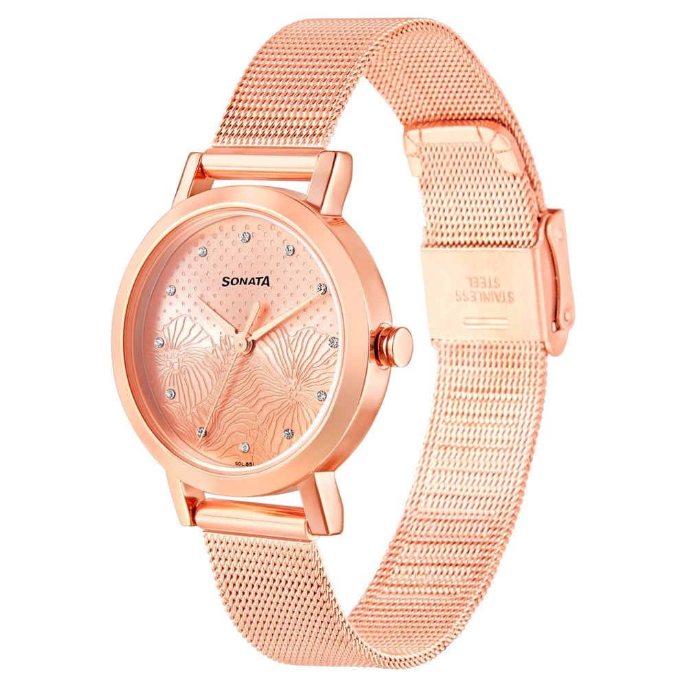 Buy Online Sonata Linnea Rose Gold Dial Women Watch With Stainless Steel Strap - nr8174wm02 | Titan