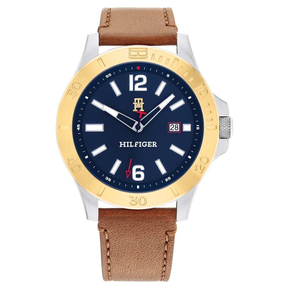 Buy Online Tommy Hilfiger Blue Dial Brown Colour Leather Strap Watch ...