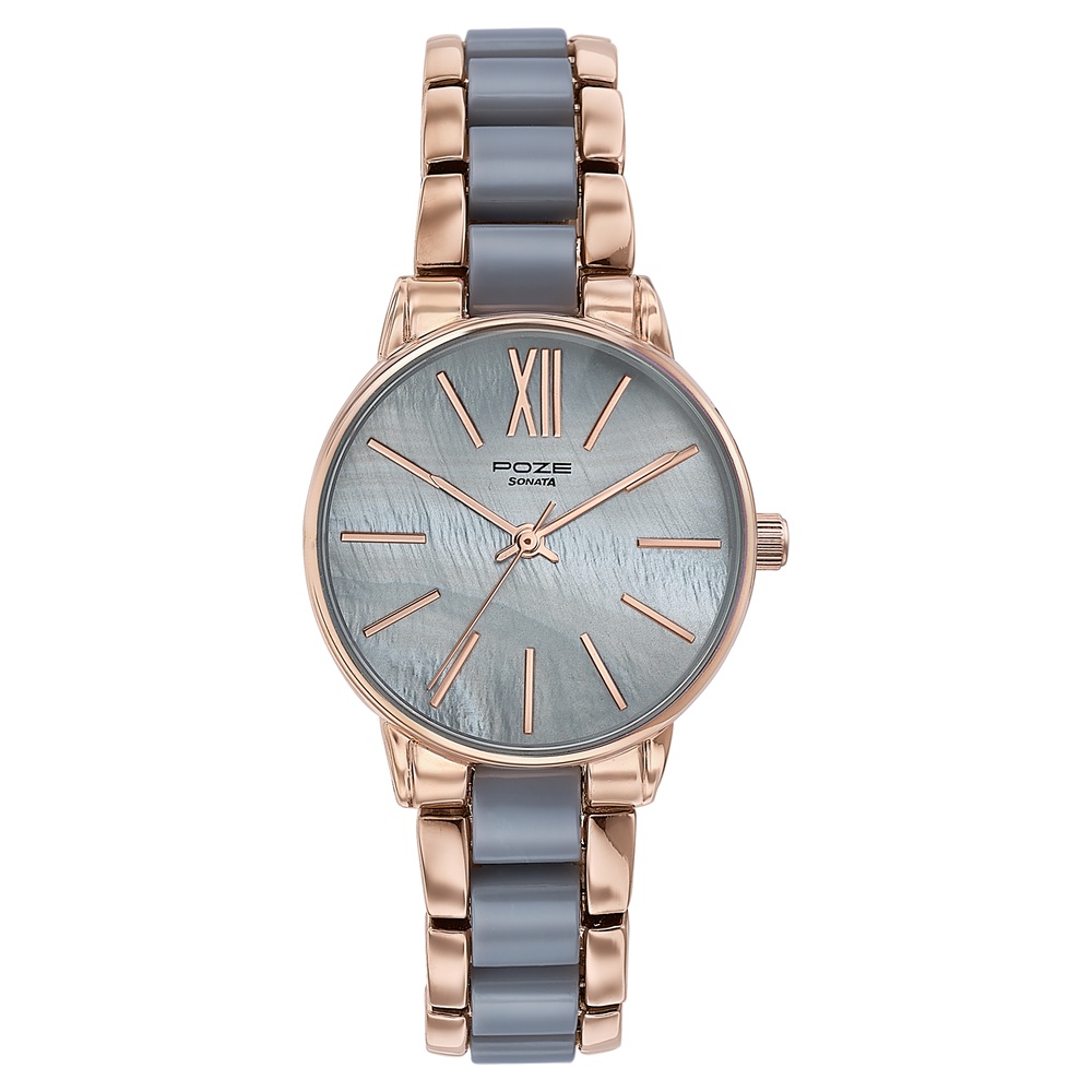 Buy Online Sonata Poze Quartz Analog Green Dial Metal Strap Watch For ...