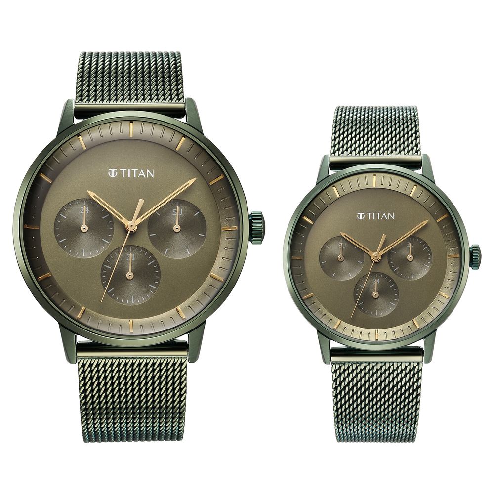 Buy Online Titan Bandhan Green Dial Quartz Multifunction Stainless ...