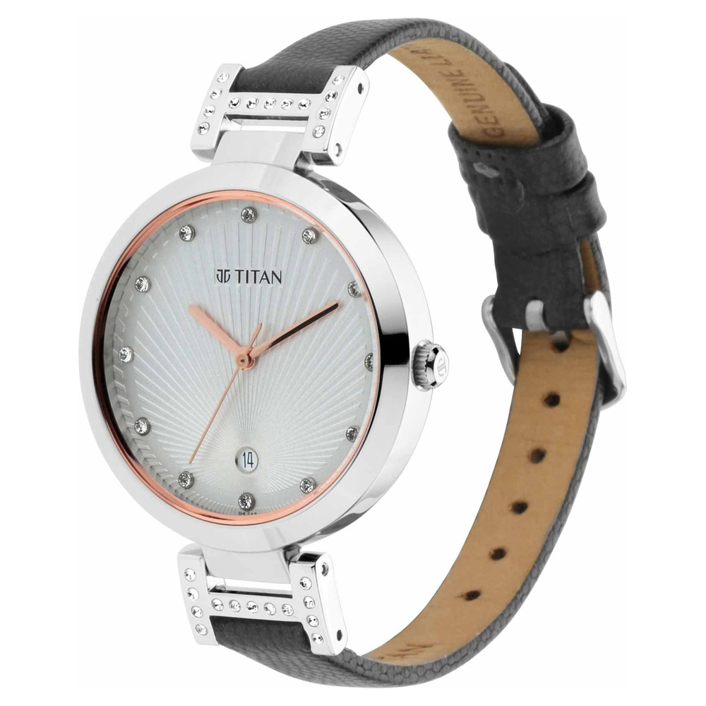 Buy Online Titan SparkleGrey Dial Analog with Date Leather Strap watch ...
