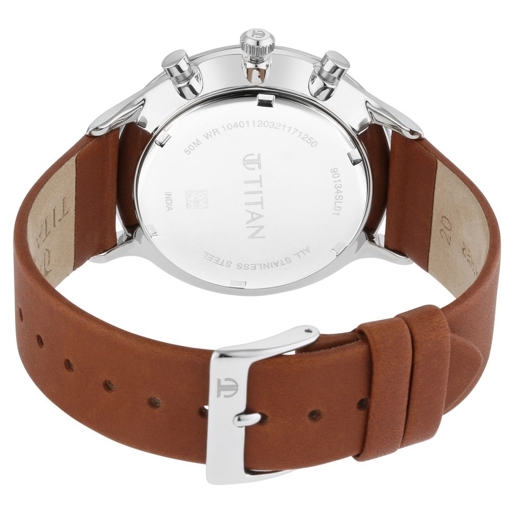 Buy Online Titan Light Leathers Multifunction Black Dial Brown Leather ...
